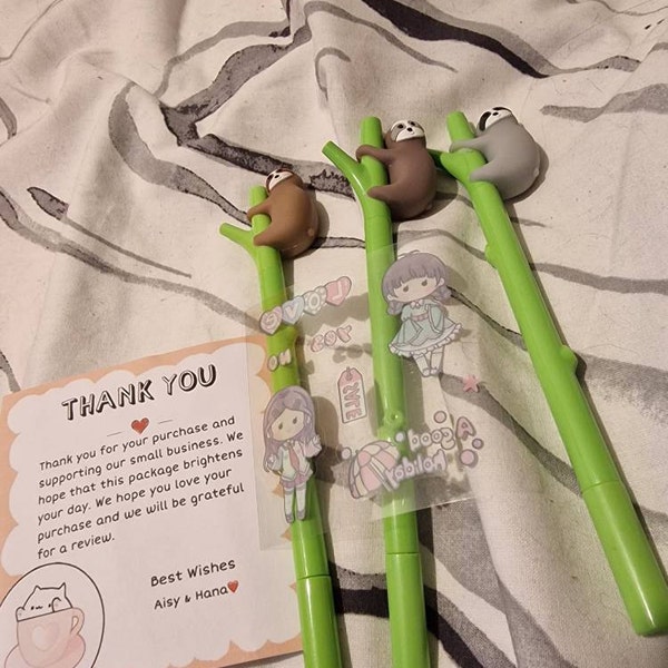 Cute Sloth Bamboo Pen, Animal Gel Pen, Japanese Kawaii Stationery ...