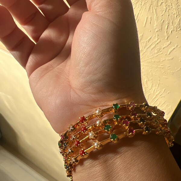 Gold Tone Ruby-green Nakshatra Set of 4 Bangles - Etsy