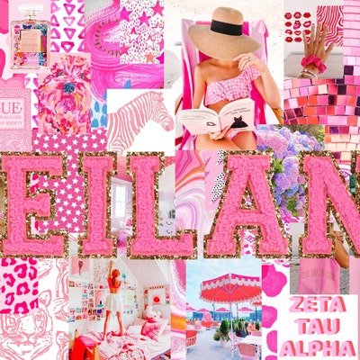 Custom Pink Preppy Monogram Desktop Wallpaper Collage - Etsy