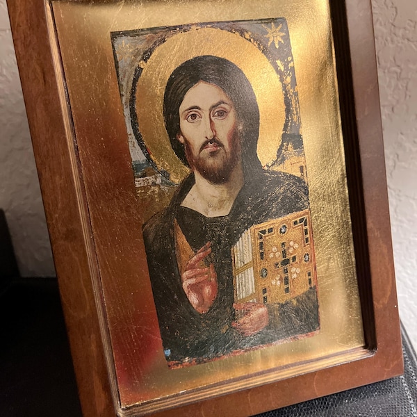 Jesus Christ the Enthroned Hand Painted Byzantine Icon With Polished ...