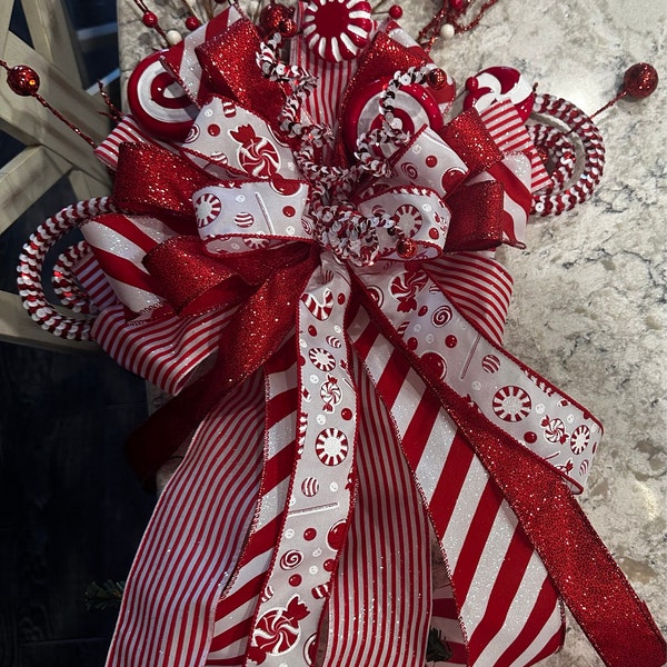 Peppermint Candy Christmas Tree Topper, Door Hanger, Large Lantern Swag ...