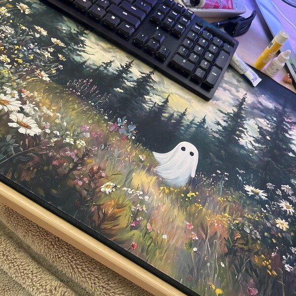 XL Moody Ghost Desk Mat, Gothic Home Office Decor, Wildflowers Mouse ...