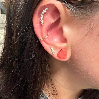 NEW 14K Solid Gold Vertical Helix Chain Piercing Unique Gold Barbell ...