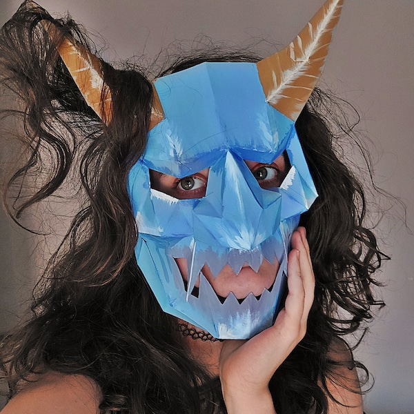 Japanese Demon Mask, Oni, Hannya | DIY Paper Mask, Printable Template ...
