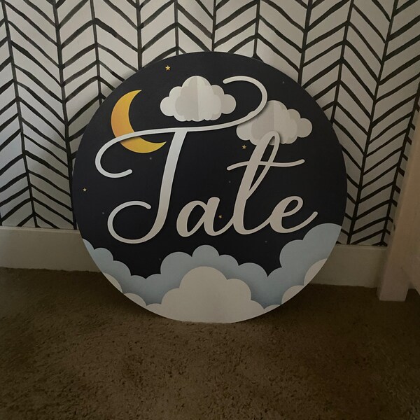Round Personalized Name Sign, Night Sky Theme Nursery Decor, Bedroom ...