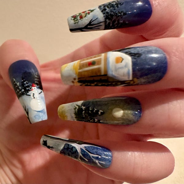 3D Nails Van Gogh’s Dream | Hand-painted Art | Reusable Stick on Nails ...