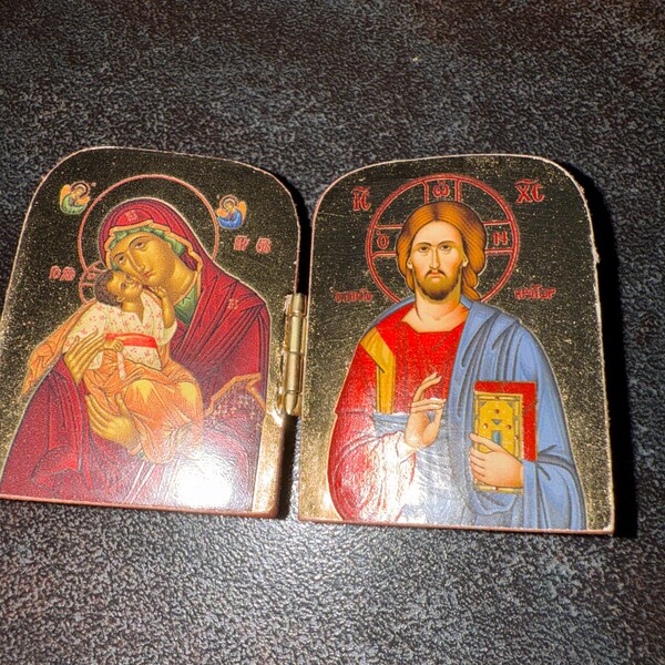 Mini Orthodox Diptych Icon: Virgin Mary and Jesus, Christian Decor - Etsy