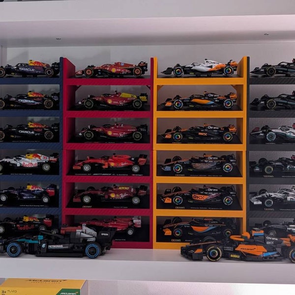 V2 6 Car Tilted Bburago 1:43 1/43 F1 Formula 1 Race Car Display Stand W ...