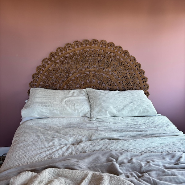 Large White Lotus Carved Wood Panel 72" Teak Headboard Wall Art Mandala ...