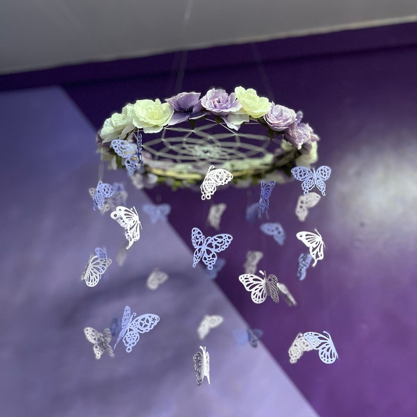 Butterfly Mobile, Enchanted Forest Decor, Butterfly Crib Mobile, Flower ...