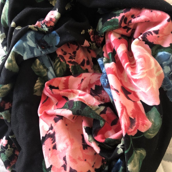 Floral Scarf Infinity Scarf Pink Teal Olive Black Scarf Roses Dogwood ...