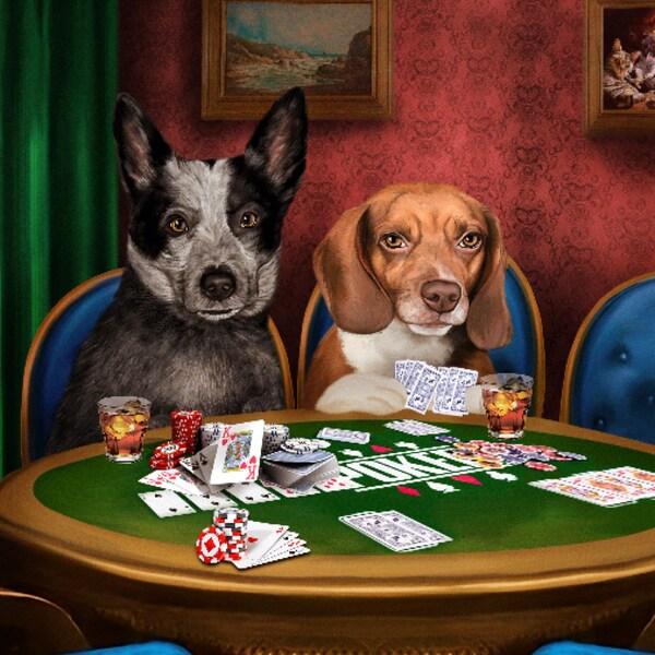 Custom Pet Portrait, Dogs Playing Poker, Pet Playing Poker, Funny Pet ...