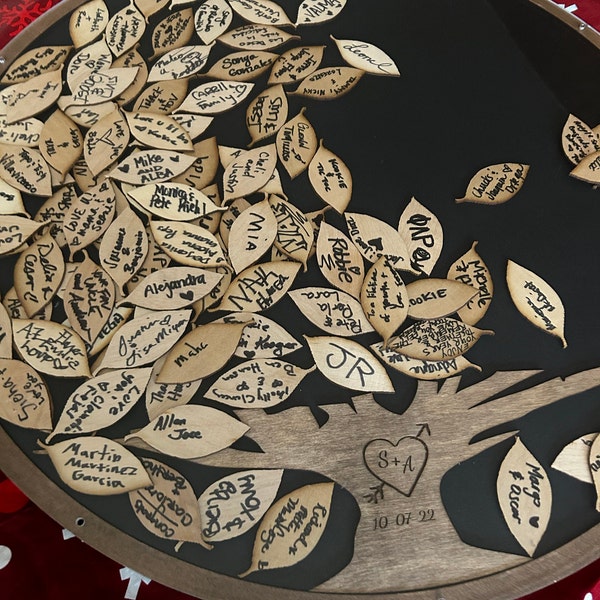Round Guest Book Frame - Alternative Guest Book, Wooden Tree Insert ...