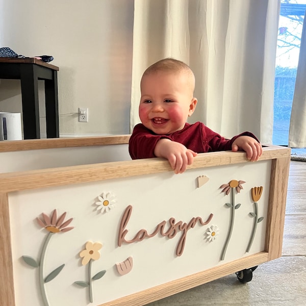 Personalized Wildflower Toy Chest: Baltic Birch, Natural Oak Nursery ...