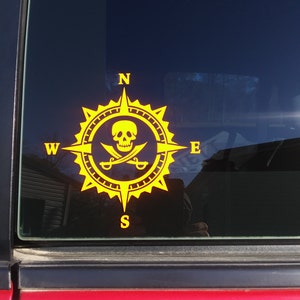 Pirate Skull Compass Vinyl Decal Sticker, Compass Rose, Ship Captain ...