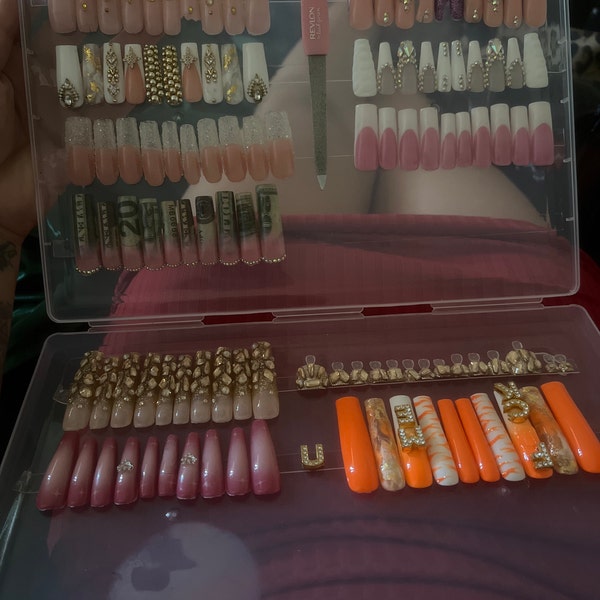 Press on Nail Storage Box Organize Fake Nail Set Acrylic Box Glue on ...