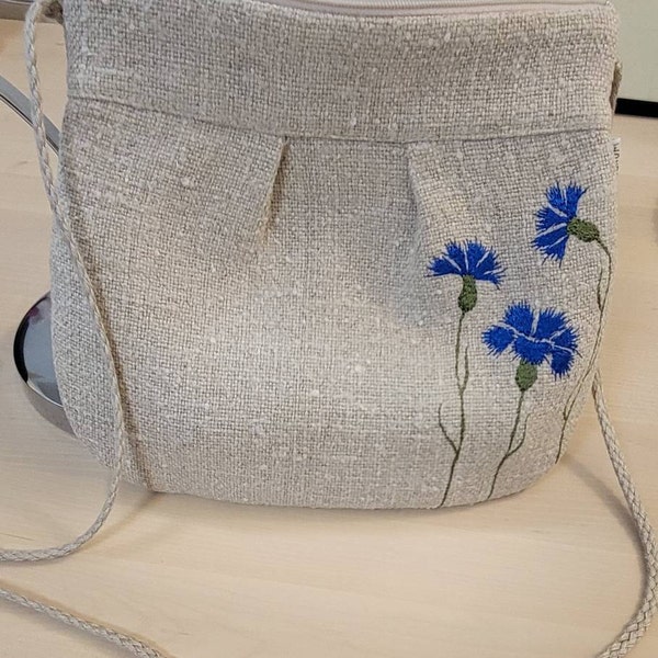 Linen Crossbody Purse, Embroidered Thick Linen Bag, Flax Bag With ...