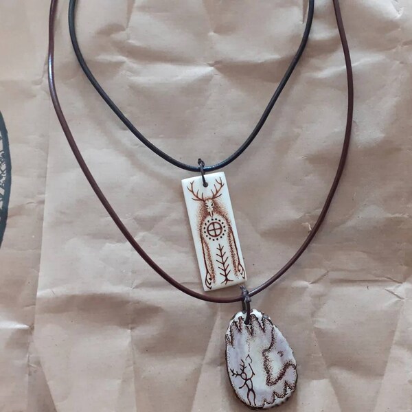 Ancient Shaman Amulet, Bone Pyrography, Nordic Stone Bronze Age Art ...