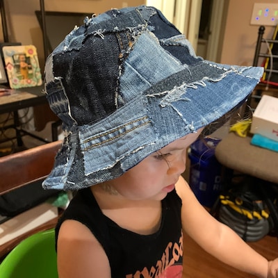 CUSTOM Denim Bucket Hat, Patchwork Bucket Hat, Ripped Jeans Bucket Hat ...