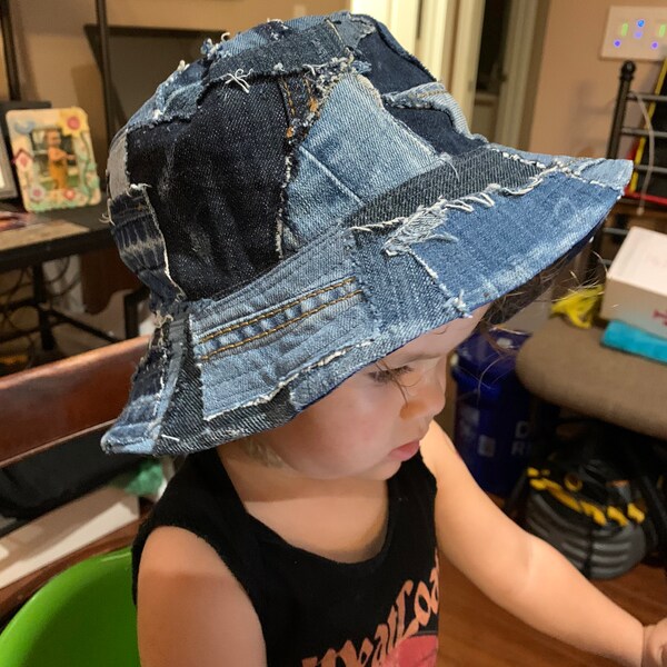 CUSTOM Denim Bucket Hat, Patchwork Bucket Hat, Ripped Jeans Bucket Hat, Distressed Denim Hat ...