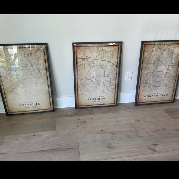 Set of 3 ANY CITY Vintage Map Posters | Personalized Antique Map Prints ...