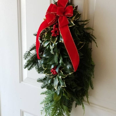 Fresh Evergreen & Holly Swag - Etsy
