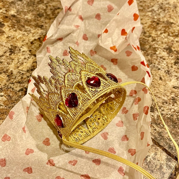 Queen of Hearts Gold Crown | Ruby Red Heart Tiara | Alice in Wonderland ...