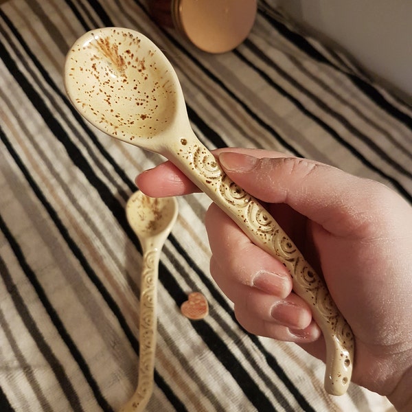 Caramel Ceramic Spoon, Tea Spoon, Pottery Serving Spoon, Housewarming ...