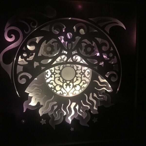 Moon and Sun Shadow Box SVG Template, Stars Pattern Papercut Lightbox ...