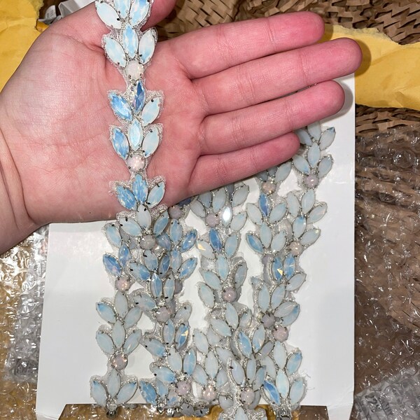 Opal Leaf Rhinestone Trim by the Yard - Bridal Applique- Wedding ...