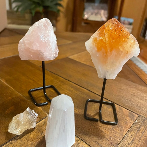 Rose Quartz Raw Stone on Metal Stand, Rose Quartz on Stand, Rose Quartz ...
