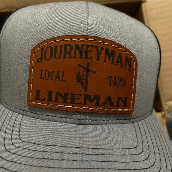Custom Name Lineman Leather Patch Hat, Journeyman Lineman Hat, Lineman ...
