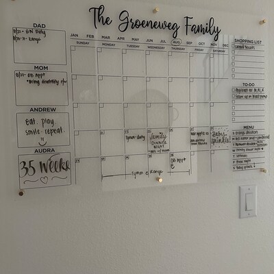 Acrylic Family Planner Personalized Monthly Calendar Dry Erase Board ...