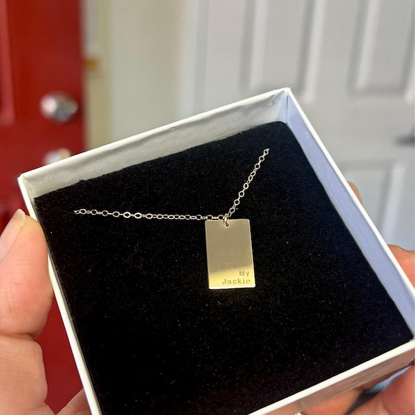 Personalized Rectangle Necklace, Personalized Rectangle Pendant, 14kt ...