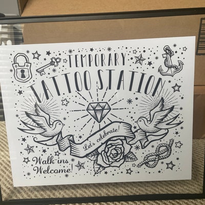 Temporary Tattoo Station Sign / Old School Flash Tattoo Sign for ...