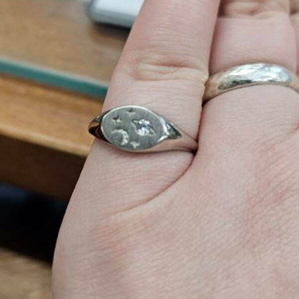 Saturn Signet Stack Rings. Solar System Charm Rings. Stars and Moon ...