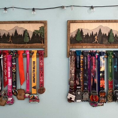 Double Shelf Medal Display Hanger With Custom Name and Sports Figure ...