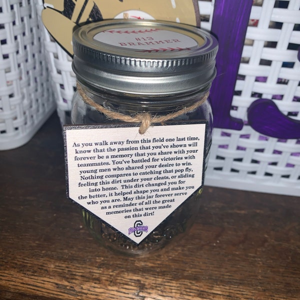 Personalized Baseball Senior Gift Dirt Jar Tag, Printed Home Plate Tag ...