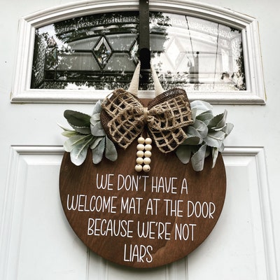Round Wooden Door Sign With Funny Saying / Sarcastic Door Hanger for ...