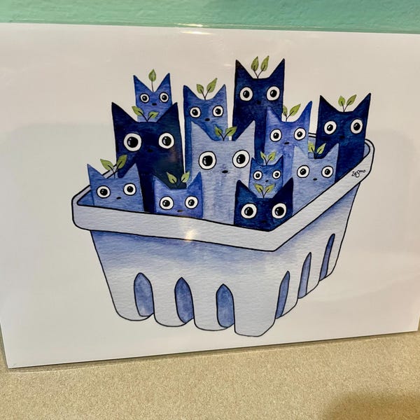 Blueberry Cats Watercolor Print | Carton of Blueberry Cats Wall Art ...