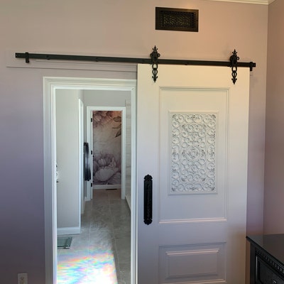 Homacer Black Rustic Ceiling Mount Non-bypass Sliding Barn Door ...