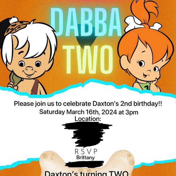 Yabba Dabba Two Party Invitation Template, Editable, Printable ...