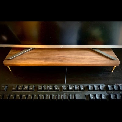 Walnut Wooden Monitor Stand / Laptop Stand With Brass Details with 4 ...