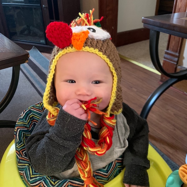 Crochet Turkey Hat: Thanksgiving Beanie With Ear Flaps - Etsy
