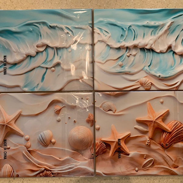 Seashells Ceramic Tile Backsplash, Sand Beach Decorative Tile or Mural ...