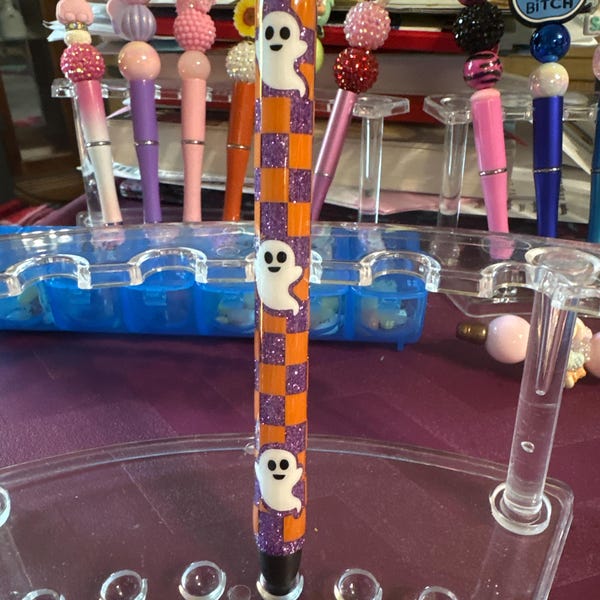 Checkered Ghost Glitter Pen: Refillable Epoxy Resin Papermate Inkjoy - Etsy