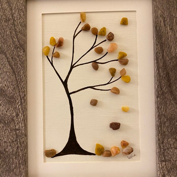 Fall Tree Pebble Art Picture Frame: Autumn Wall Hanging - Etsy