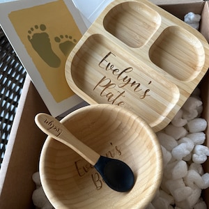 Personalised Bamboo Childrens Dining Set Spoon & Bowl Custom Engraved ...