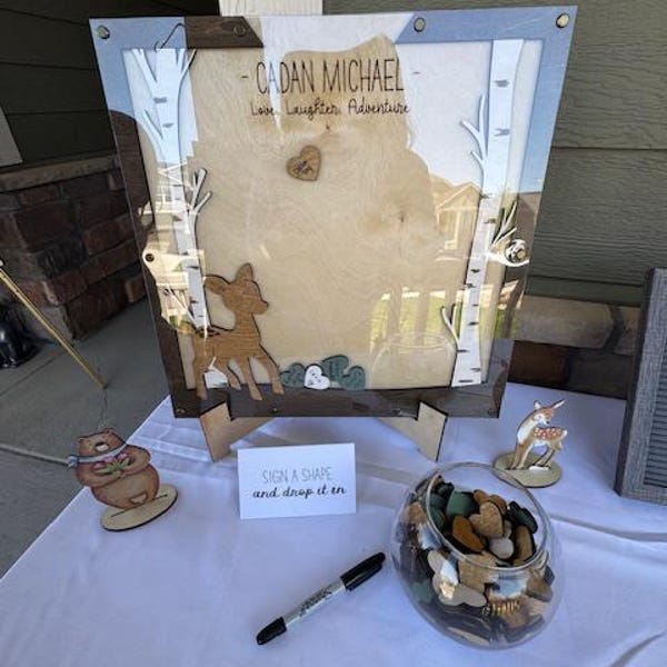 Custom Woodland Theme 3D Signature Frame, Fawn and Birch Trees Baby ...