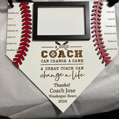 Baseball Theme End of Season Gift for Coach. Hanging Sign Photo Frame ...